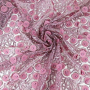 Aisunne African Lace Fabrics 5 Yards Nigerian French Lace Fabric with 3D Flower Fashion Embroidered Beading and Sequin for Wedding Party Dresses (Light Purple)