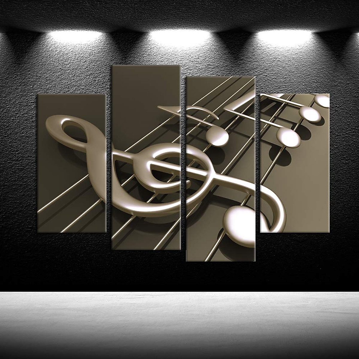 iKNOW FOTO 4 Panel 3D Music Notes Canvas Wall Art Hanging Paintings Modern Artwork Abstract Picture Prints Home Decoration Gift Unique Designed Framed Art Work for Walls Ready to Hang for Classroom