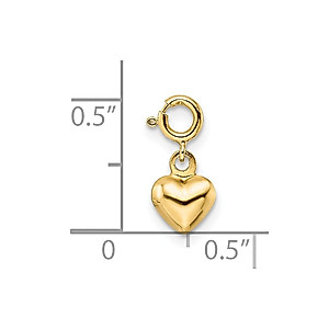 Auriga Fine Jewelry 14K Yellow Gold Heart with Spring Ring Clasp Puff Charm Pendant for Women (W- 0.22 Inch)