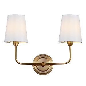 Safavieh SCN4015A Ezra Brass Gold 2-Light Wall (LED Bulbs Included) Sconce, White