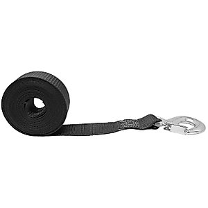 CustomTieDowns 1.5 Inch x 16 Foot Replacement Boat Winch Strap, Boat Hook On One End, 1 Inch Loop Opening On The Opposite End for Attachment to Winch. (Black)