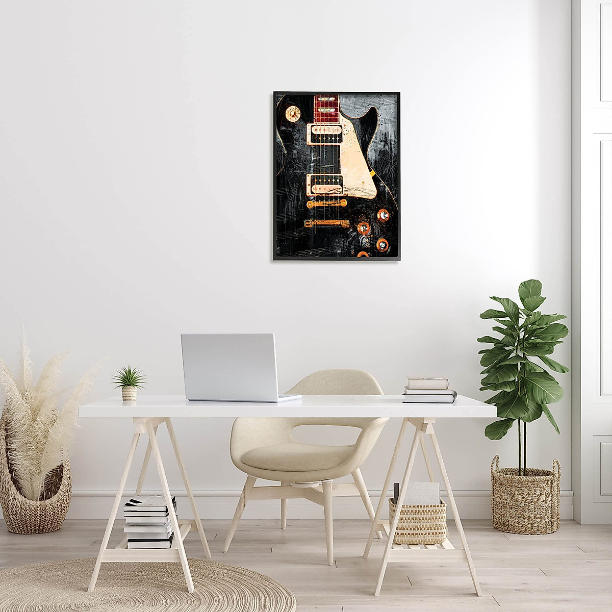 Stupell Industries Vintage Electric Guitar Music Notes Giclee Framed Wall Art, Design by Savannah Miller