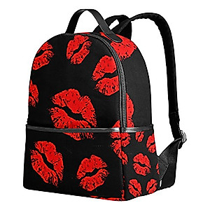 La Random Red Lips Prints Custom Backpack Multi-Pocket School Bag Large Capacity Travel Daypack