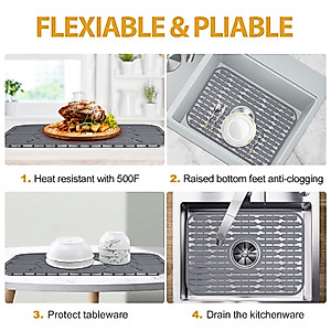 JUSTOGO Sink Mat, Silicone Sink Protectors for Kitchen Sink Grid Accessory 18'' x 12.8'', Kitchen Sink Mats for Bottom of Kitchen Farmhouse Stainless Steel Porcelain Sink, Center Drain（1 PCS)）