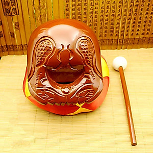 Buddhist Camphorwood Wooden Fish Temple Block Zen Drum with Mat 4 inch