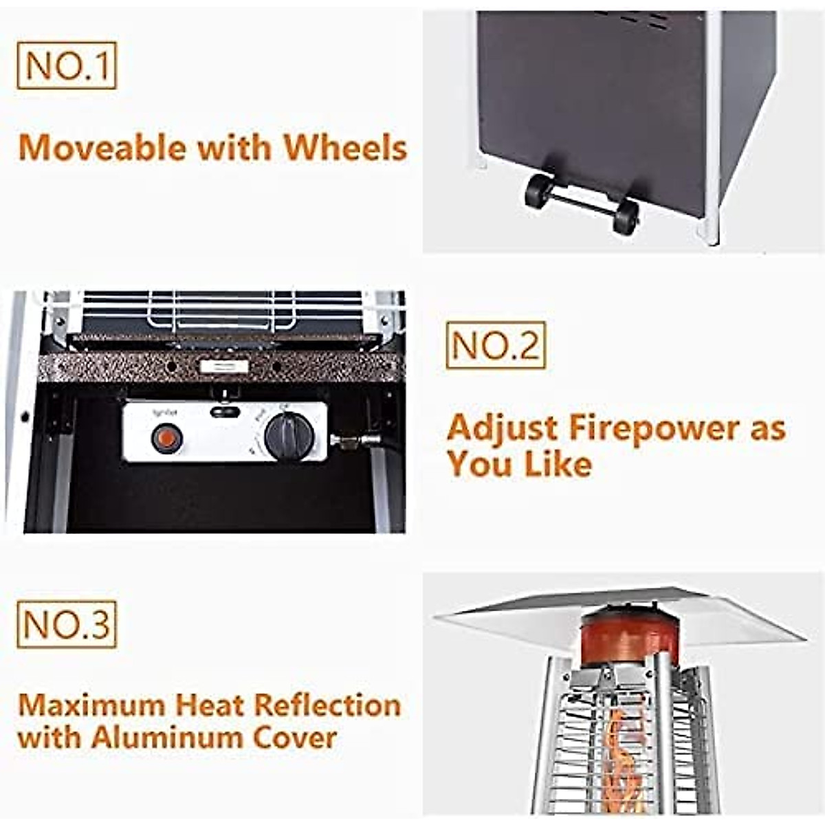 Outdoor Heater Patio Heater - 48000 BTU Commercial Propane Heater Space Heater Floor Standing with Wheels for Bedroom Garden Wedding Party Winter