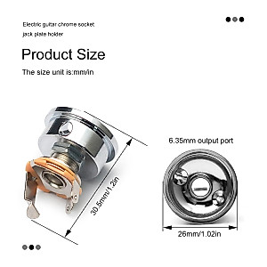 SAPHUE Electric Guitar Chrome Socket Jack Plate Holder for 6.35mm Plug Electrosocket Recessed jack Guitar Parts（Delivery of 3.3FT electric guitar cable）