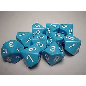 Chessex Dice Sets: Opaque Light Blue with White - Ten Sided Die d10 Set (10)