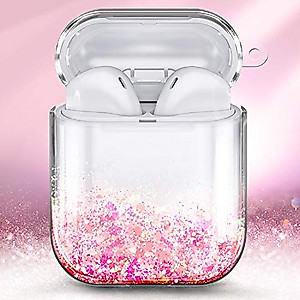 NZND Glitter Liquid Case Compatiable with Apple AirPods 1/2, Sparkle Flowing Floating Durable Girls Women Kids Cute Clear Hard Cover Carrying Case -Rose Gold