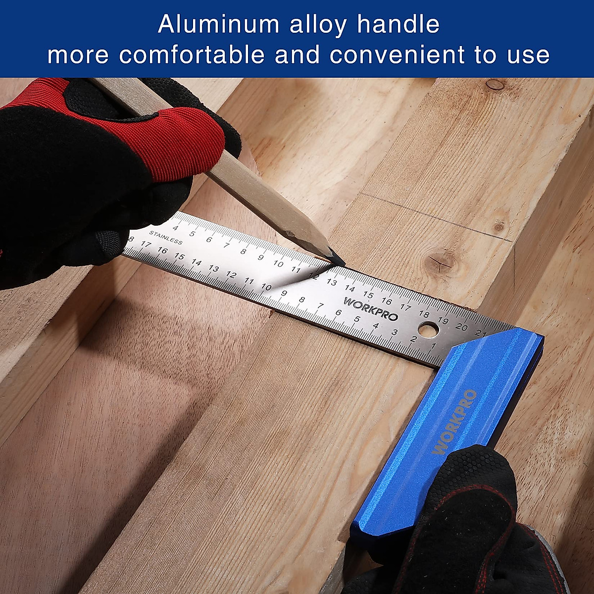 WORKPRO 8 Inch Try Square with Aluminum Handle - Woodworking Square Precision for Professional Carpentry Use & Premium Stainless Steel Ruler