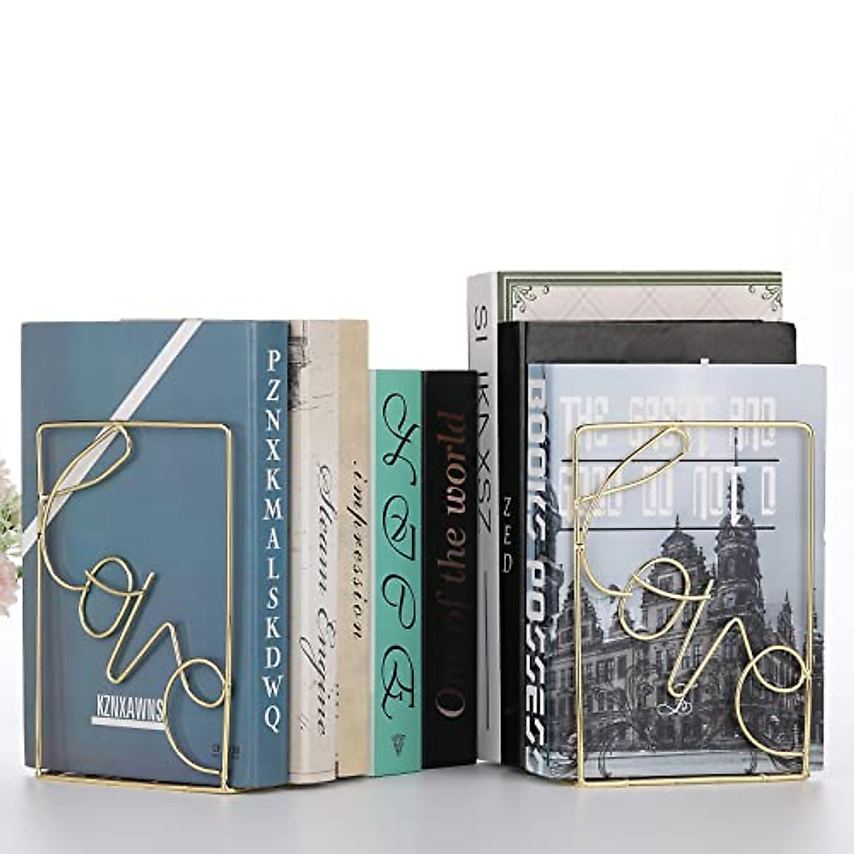 Bookends Gold , Decorative Metal Book Ends Supports for Shelves (1 Pair) (Gold)