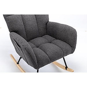 Tiophome Rocking Chair Nursery, Upholstered Glider Rocker Accent Chairs Padded Seat with High Backrest, Comfy Side Armchair for Nursing, Living Room, Bedroom, Office,Teddy Velvet, Dark Gray