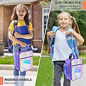 Samhe Lunch Box for Girls Kids, Insulated Rainbow Tote Bag Leakproof Thermal Cooler Reusable Lunch Bag for School Office Outdoor (Purple)