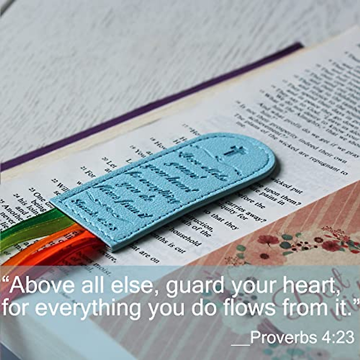 3 Pieces Leather Bible Bookmarks Bible Ribbon Bookmark Multi Ribbon Page Marker, Bible Verse Inspirational Bookmarks - Psalm 46:5, Proverbs 4:23, Philippians 4:13, Bible Accessories,Bible Supplies