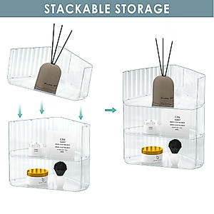 WSIGHT Skincare Organizer Shelf Stackable Corner Countertop Shelf Clear Plastic, 3 Pack Bathroom Kitchen Desktop Organizing Shelf