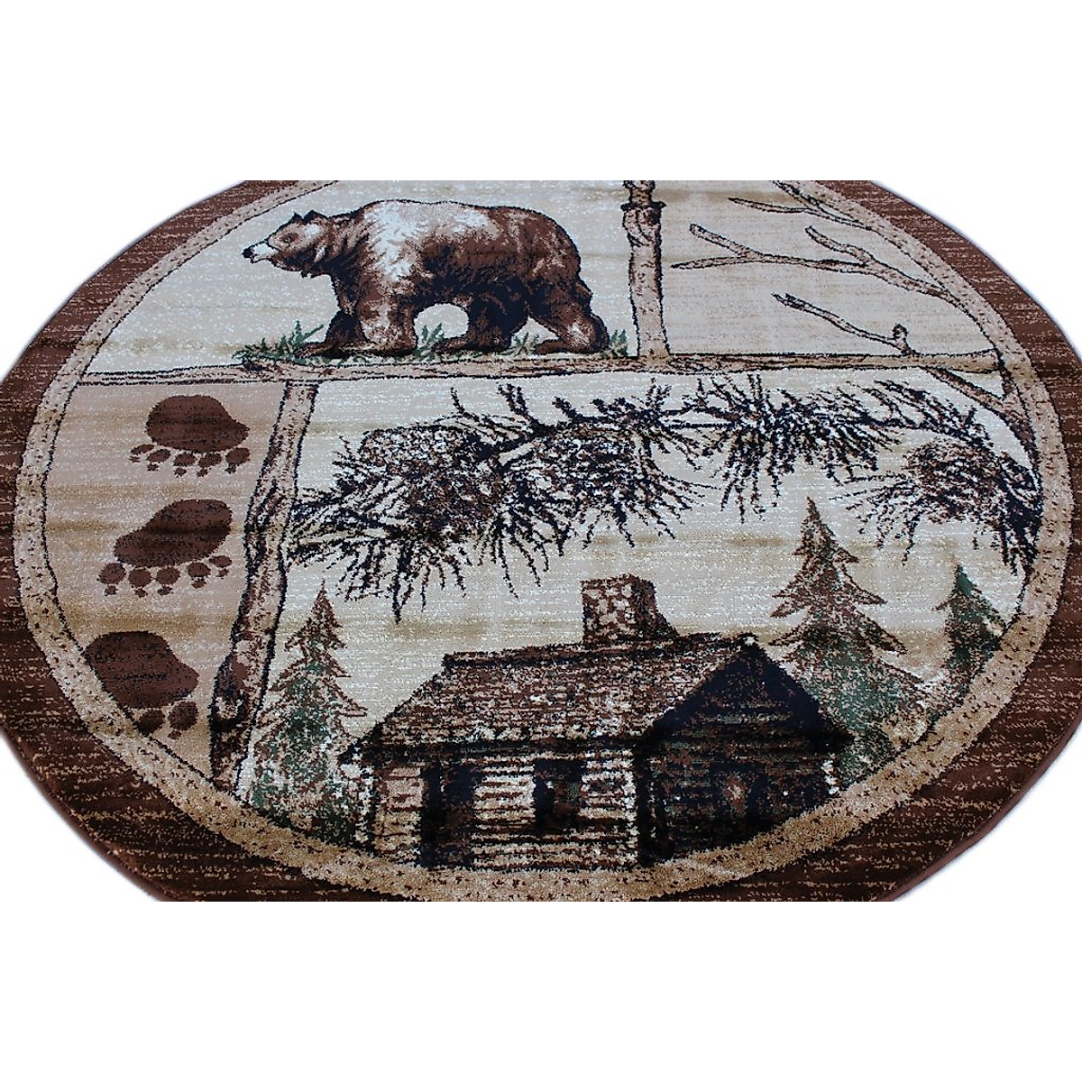 Lodge Cabin Round Area Rug Design 362 - (5 Feet 5 Inch X 5 Feet 5 Inch) Round