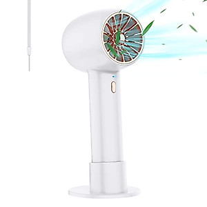 MATEPROX Mini Handheld Fan, 2000mAh Rechargeable Battery Operated Fan with 3 Speed Adjustable Removable Base, Small Portable Fan for Travel Women Kids Girls - White