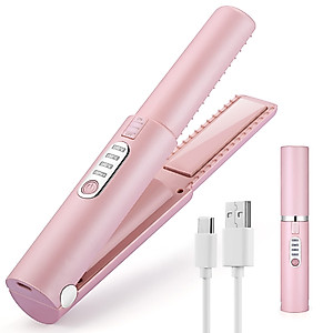 JMFONE Hair Straightener (2023 New),Cordless Flat Iron,Portable Straightener for Hair,USB-C Rechargeable Ceramic Mini Flat Iron with 4800mA Battery, Adjustable Temperature, Travel Size (Dark Pink)
