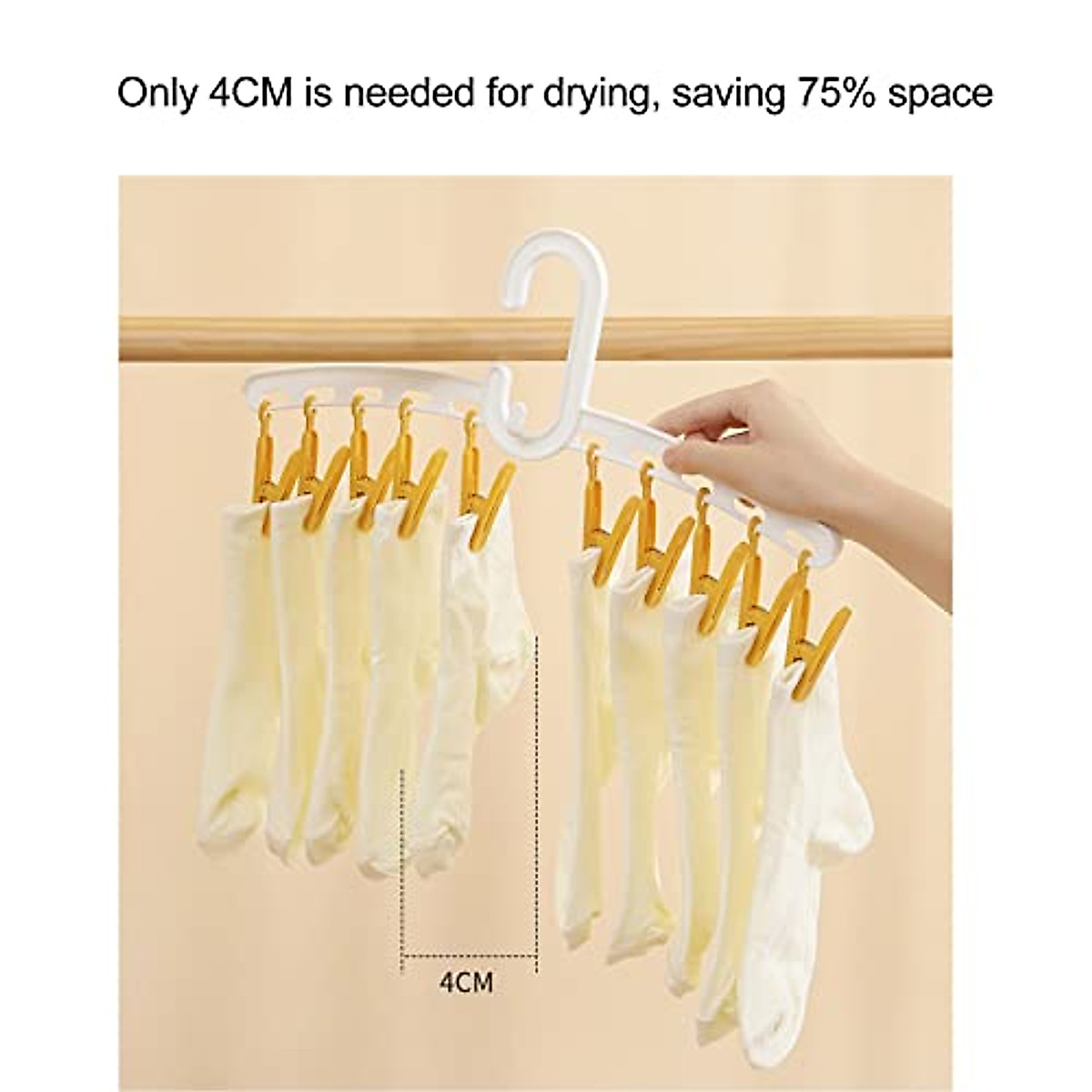 LiebeWH Plastic Sock Clips Drying Rack Portable Clothes Drying Hanger Windproof Straight Rod for Camping and Holiday (White and Green)