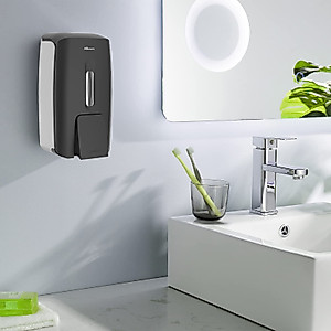 PLUSSEN Soap Dispenser Wall Mount Adhesive Commercial Soap Dispenser 800ml No Drill Hand Sanitizer Dispenser for Bathroom Support Liquid and Gel,Black-PN9088