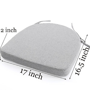 Eiury Kitchen Chair Cushion - 17"x16.5" Indoor Chair Pad with Ties for Dining Chairs - Non-Slip U-Shaped Rubber Back - Machine Washable Seat Cover - Grey