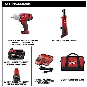 MILWAUKEE 2663-22R M18 1/2" IMPACT WRENCH - M12 3/8" RATCHET COMBO KIT