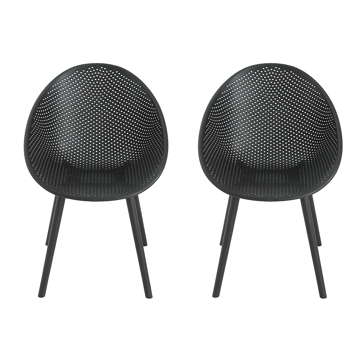 Christopher Knight Home Black Lounge Chairs Set of 2 – Modern Accent Chairs-Resistant Patio Chairs with Mesh Design for Garden, Balcony, or Backyard – Sleek and Comfortable Seating for Outdoor Spaces