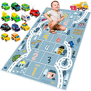 LGQLJPLQQ Hopscotch Rugs for Kids, Kid Rug for Bedroom,Road Rug, Playroom Rug for Kids Toy Cars, Nursery Rug for Teaching Toddler(Blue, 6' x 9')