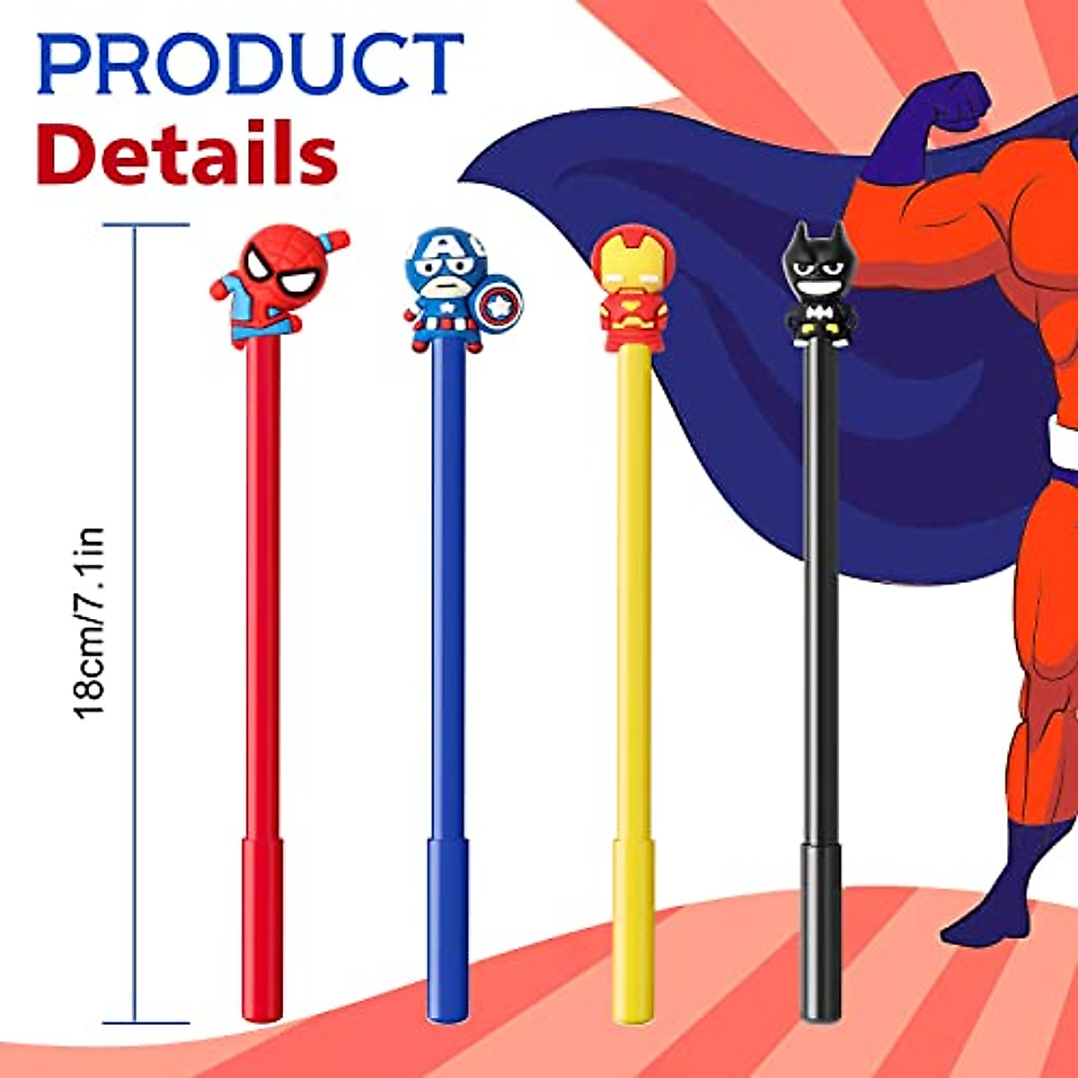AFZMON 24PCs Superhero Party Favors Gel Pen, Superhero Themed Pens Black Gel Ink Pens Cute Kawaii Gifts for Kids, Superhero Themed Party Supplies Pinata Stuffers and School Office Supplies