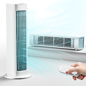 FrSara 12" Oscillating Small Tower Fan - Bladeless Desk Fan with Remote Control, 3000mHA USB C Small Office Fan with 3-Speed, Strong Wind Ultra Quiet Fan for Office, Bedroom, Home, Desktop, White