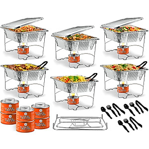 Disposable Chafing Dish Buffet Set, Foldable Rack for Storage Convenience, 6 Half Size Pans (9x13) Food Warmers for Parties & BBQ's, Catering Buffet Servers and Warmers Set for Indoor/Outdoor Events