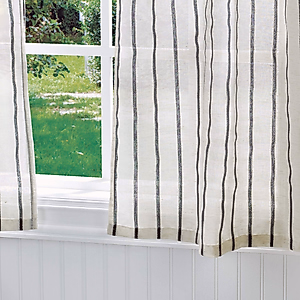 Martha Stewart Laguna Stripe Semi-Sheer Tie Tab Window Curtain Valance and Tiers Set, Grey