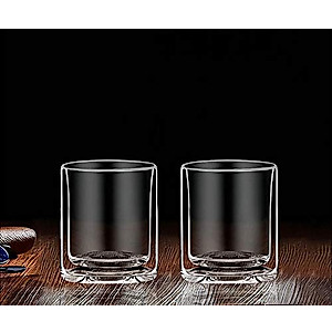 Sun's Tea Double Walled Drinking Glass, Manhattan-Style Glass for Hot and Cold Liquids, Whiskey, Bourbon, Vodka, and Scotch Borosilicate Clear Glass, Set of 2