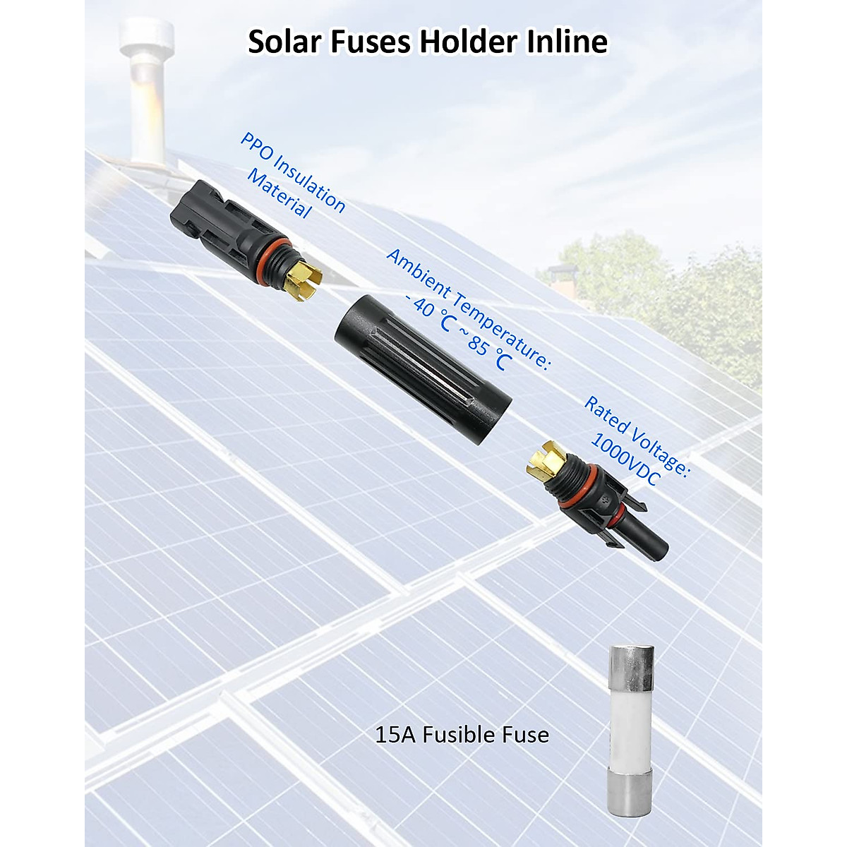 15A Solar Fuse Holder Inline, 5PCS Waterproof Solar Fuse Connector for Solar Panel and Solar Controller, Solar Surge Protection Device with Male and Female Connector
