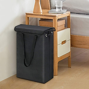 Slim Laundry Basket with Lid, Tall Thin Laundry Hamper with Handles, Waterproof Lining Narrow Dirty Clothes Hamper for Bathroom Bedroom Dorm Nursery Organization Storage (45L, Black)