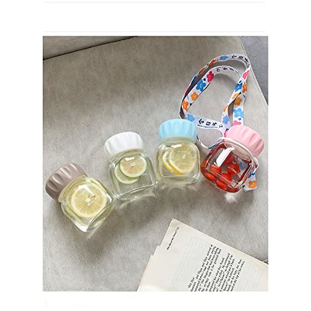 yaocoral Reusable Cute Mini Glass Coffee Tea Juice Milk Bottle with Measurement Microwave Safe,Portable Small Travel Clear Glass Water Bottle Cup for Adults Girls(white), 8.45 ounce