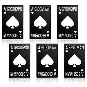 6 Pcs Groomsmen Bottle Opener Groomsmen Stainless Steel Credit Card Size Beer Bottle Opener Cap Black Casino Poker Card Ace Card Groomsmen Gifts for Wedding Birthday Party Bridal Shower Supplies
