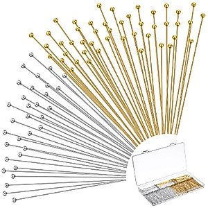 500 Pcs 2 Inch 50 mm Brass Head Ball Pins Eye pins for Jewelry Making Craft Earring Bracelet Jewelry Making Accessories Supplies (Gold, Silver)