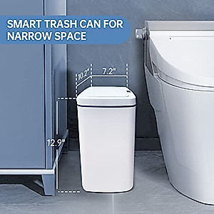 BIGEBAN Bathroom Touchless Trash Can with Lids 3.5 Gallon Automatic Motion Sensor Trash Can, Slim Smart Garbage Can for Bathroom, Kitchen, Office, Bedroom, Living Room, Toilet
