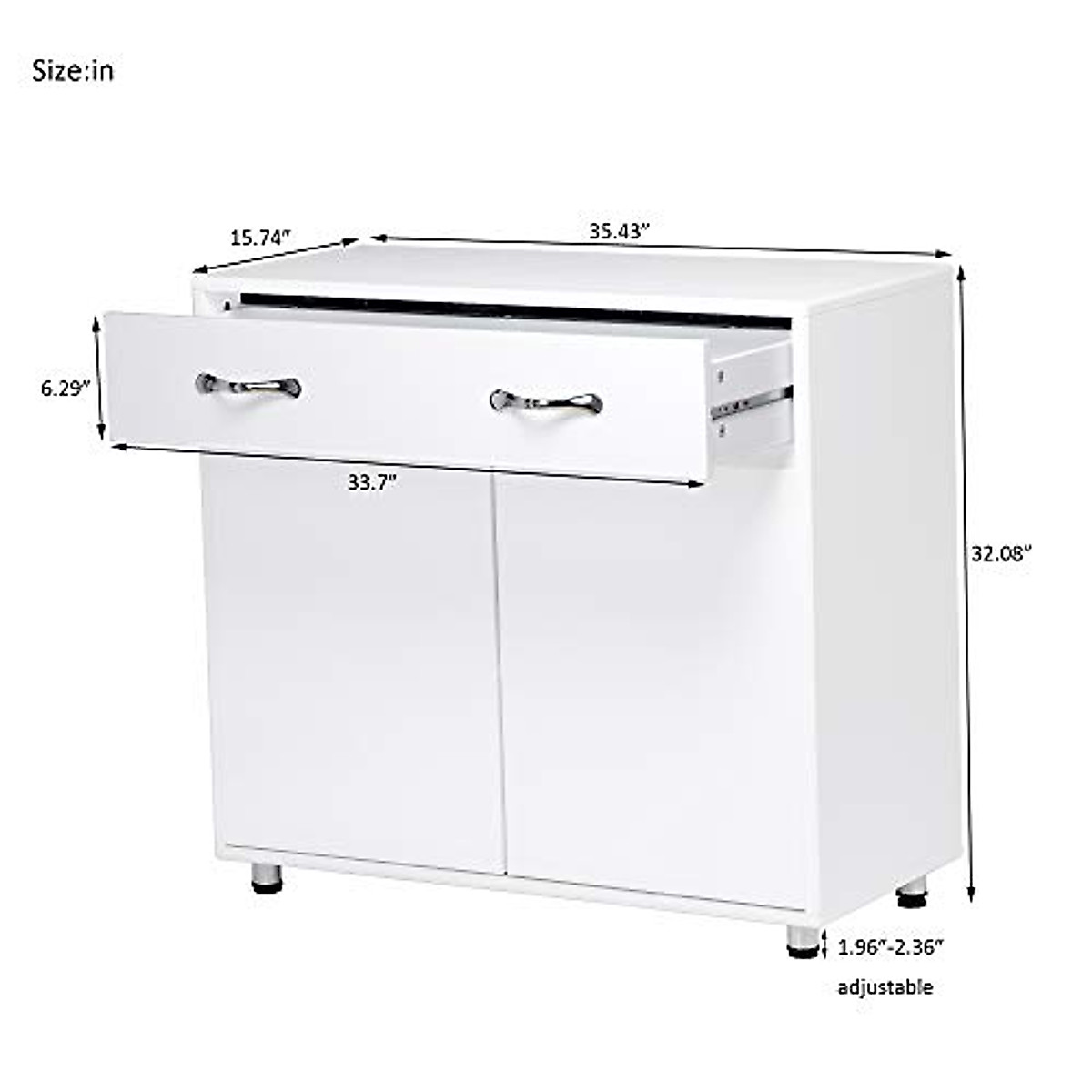 Henf White Storage Cabinet with Two Doors and 1 Big Storage Drawer Side Table Kitchen Storage Sideboard 2 Tire Pantry Cabinet for Living Room Bathroom Laundry Room Furniture