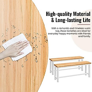 Recaceik Dining Benches, 39 Inch Table Benches, Pair of 2 Benches for Dining Room, Kitchen, Entryway, Bedroom, Industrial Small Bench Kitchen Bench with Metal Legs, Easy to Assemble, Walnut