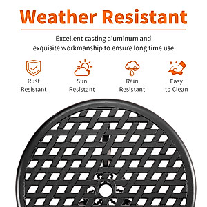 Withniture Bistro Set 3 Piece Outdoor,Cast Aluminum Outdoor Bistro Set,All Weather Bistro Table and Chairs Set of 2 with 1.97" Umbrella Hole,Patio Bistro Sets for Garden(Woven Black)