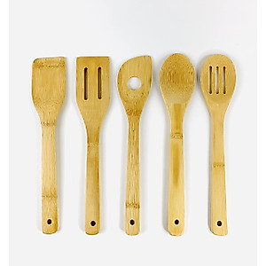 JapanBargain, Bamboo kitchen Utensil set Cooking Utensil Set Cooking Spatula Fork Spoon Turner for Non Stick Cookware (1, 5 in 1)