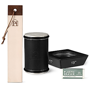 Black Roller Sharpener for Knives with Leather Strop - Knife Sharpener Kit with 15, 17, 20 & 22 Degree Angles - Roller Knife Sharpening System Stand, Holder & Eraser