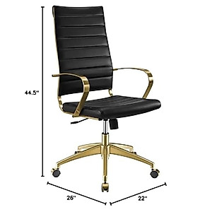 Pemberly Row Faux Leather Stainless Steel Highback Office Chair in Gold/Black