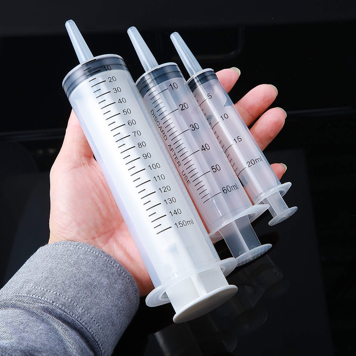 Nuanchu 8 Pieces Large Plastic Syringe Set, Animals Syringes Liquid Measuring Syringe Tools for Dispensing, Animals Feeding, Watering and Multiple Uses (20ml, 60ml,150ml)