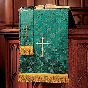 Murphy Robes Scarves-Millenova Lectern Banner Embroidered with Gold Latin Cross Sanctuary Pulpit Scarf, 17 x 35-Inch, Emerald Green