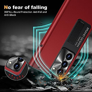 for Samsung Z-Fold-5 Cover: Genuine Leather Galaxy Fold 5 Kickstand Case[Hinge Protection][Screen Protector] Skin Felling - Durable Shockproof Protective Phone Case for Galaxy Fold 5 2023 - Red