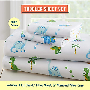 Wildkin Toddler Cotton Comforter & Sheet Set Bundle (Dinosaur Land)