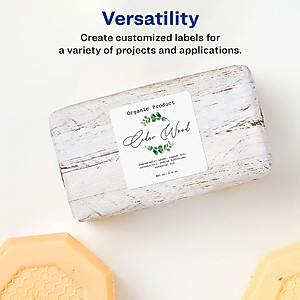 Avery Matte White Square Labels with Sure Feed, 2.5" x 2.5", 225 Matte White Printable Labels